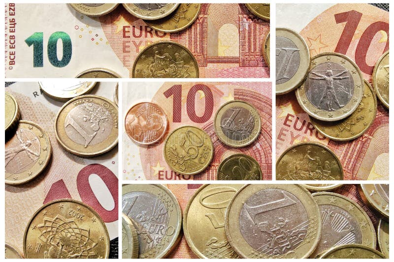 10 Euro Banknote and Coins Collage Stock Illustration - Illustration of ...
