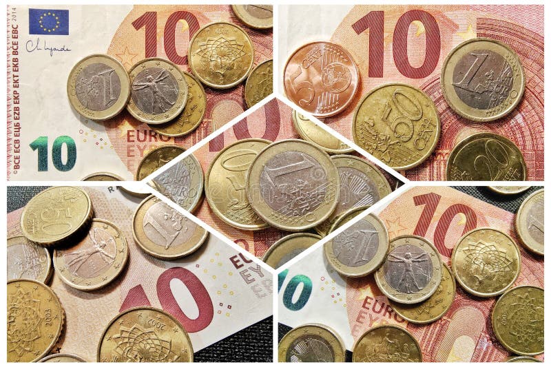 10 Euro Banknote and Coins Collage Stock Illustration - Illustration of ...