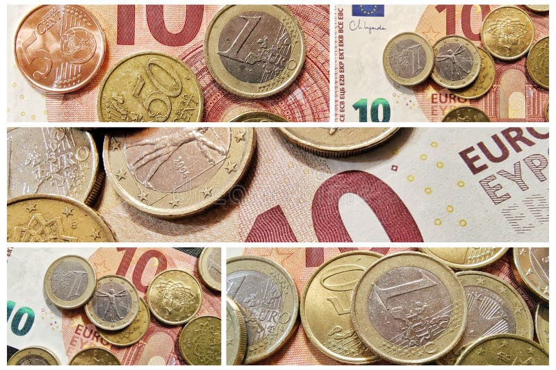 10 Euro Banknote and Coins Collage Stock Illustration - Illustration of ...