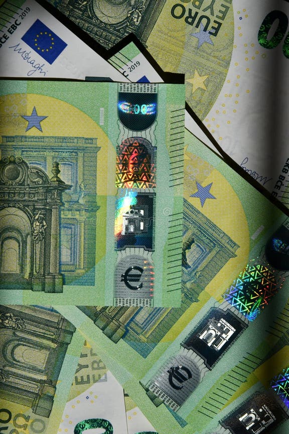 Euro Banknote Display with Spectrum Pattern Across Multiple ...