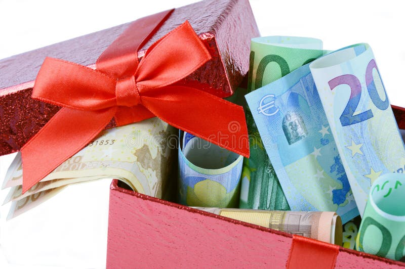 Euro banknote in gift box stock image. Image of close - 86043281