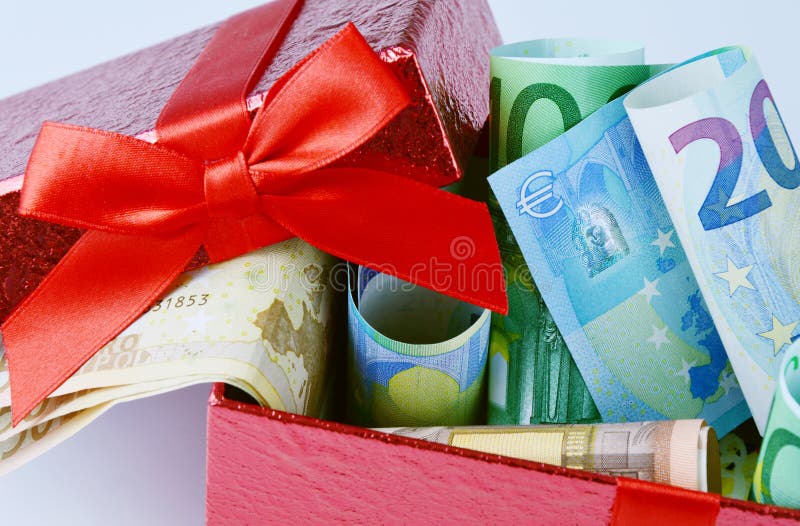 Euro banknote in gift box stock image. Image of currency - 86043371