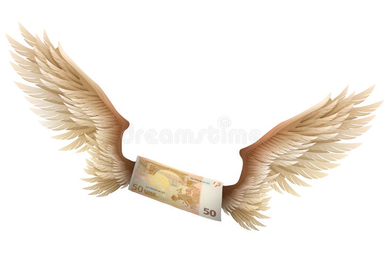 Euro Banknote with Wings on White Background Stock Photo - Image of ...