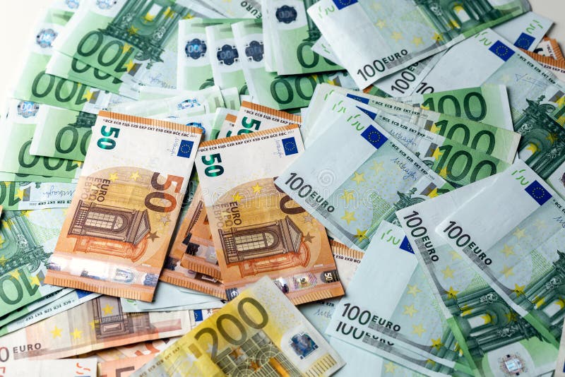 Euro Banknotes from Above. Scattered Banknotes on the Table Stock Image ...