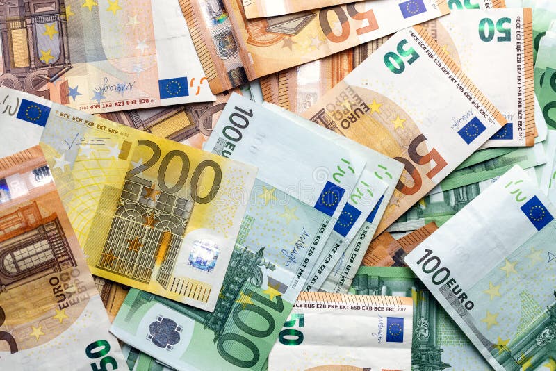 Euro Banknotes from Above. Scattered Banknotes on the Table Stock Image ...