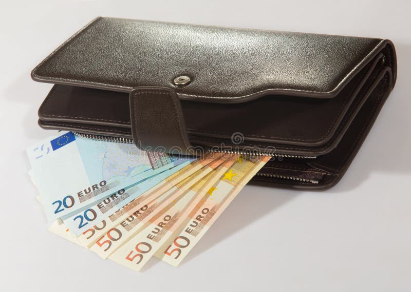 Euro Banknotes in Leather Purse Stock Image - Image of concept, closeup ...