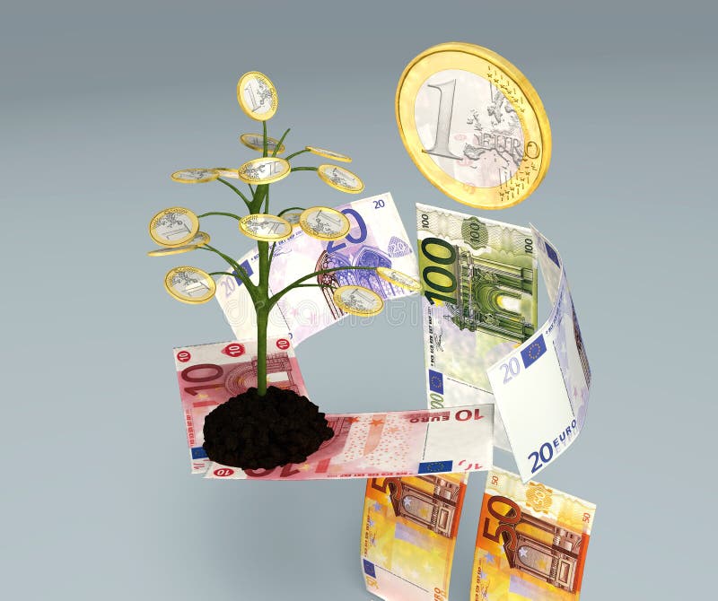 Euro Banknotes Character Brings One Euro Tree Stock Illustration ...