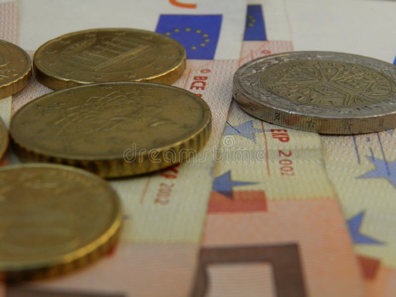 Euro banknotes and coins stock photo. Image of portugal - 21102716