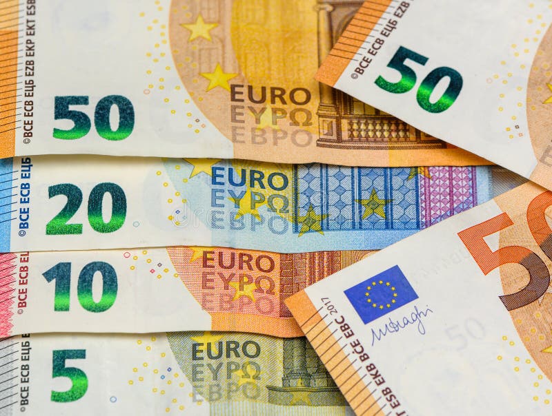 Euro Banknotes and Coins Top View 26 Stock Photo - Image of label ...