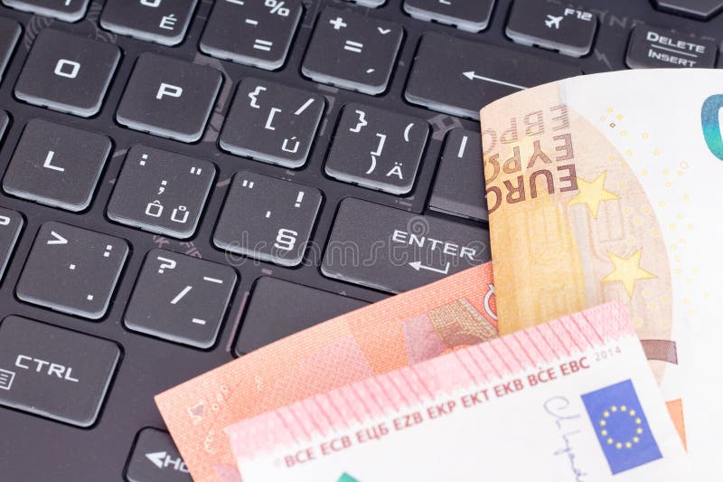 Euro Banknotes on a Computer Keyboard. Stock Image - Image of commerce ...