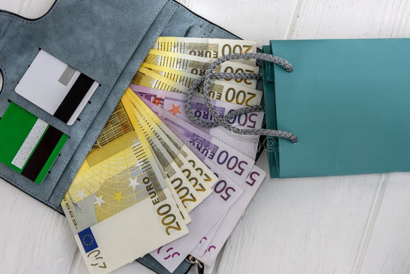 Euro Banknotes with Credit Card in Wallet Stock Image - Image of ...