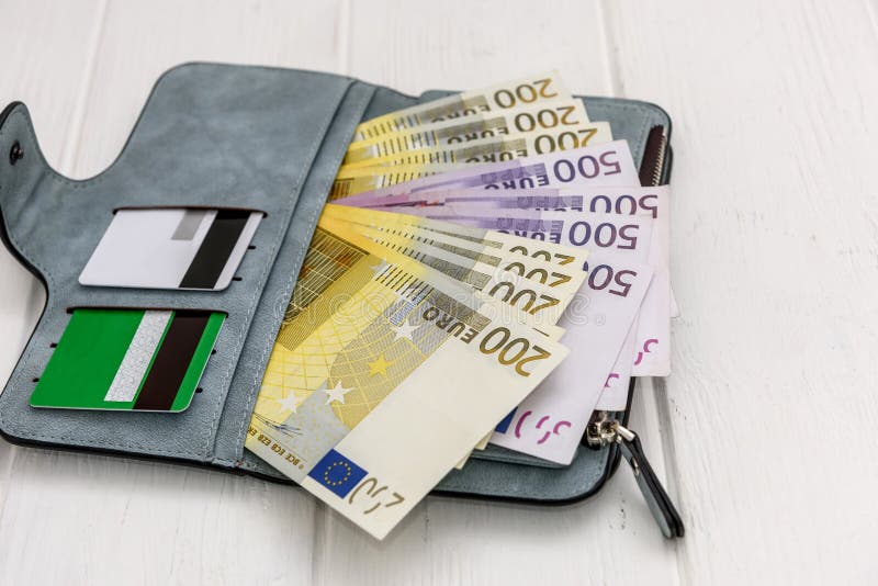 Euro Banknotes with Credit Card in Wallet Stock Image - Image of wallet ...