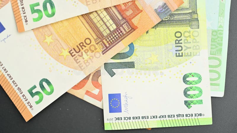 Euro Banknotes, Metal Coins of Various Colors, Size and Nominals Stock ...