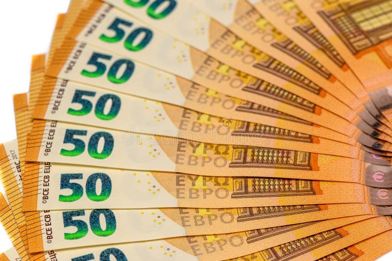 50 Euro Banknotes Fanned Out on a White Background 11 Stock Image ...