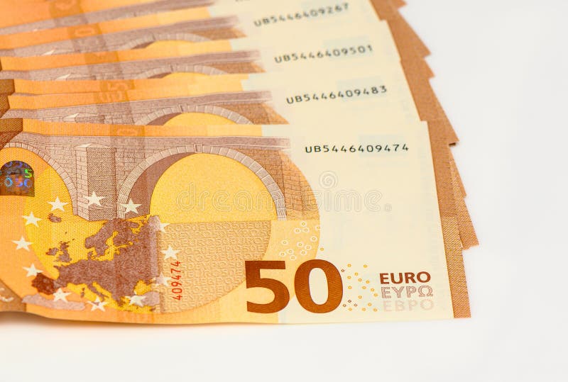 50 Euro Banknotes Fanned Out on a White Background 16 Stock Image ...