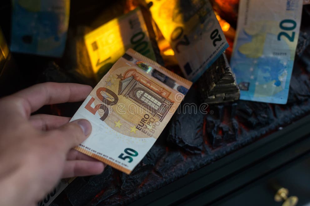 Euro Banknotes Fire in Fireplace Stock Photo - Image of increase ...