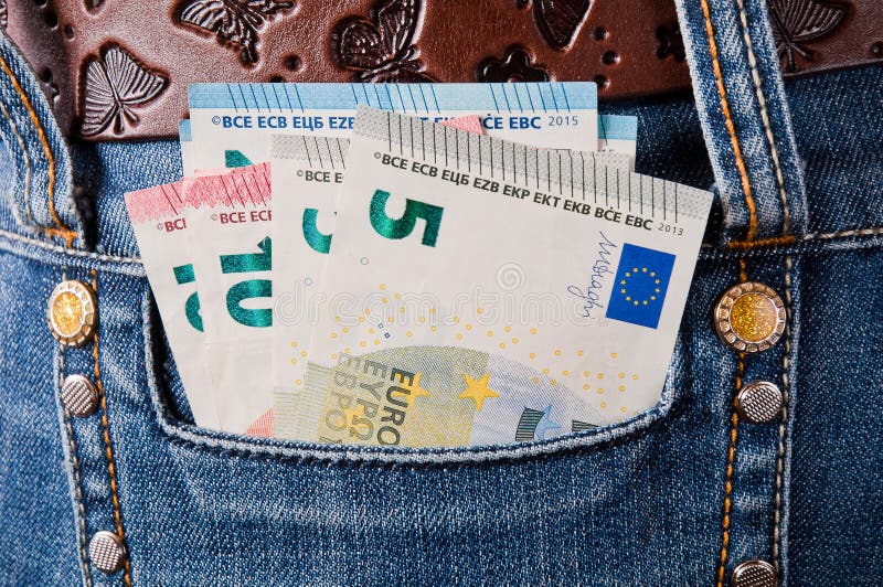 Euro Banknotes in Jeans Pocket Stock Image - Image of blue, closeup ...