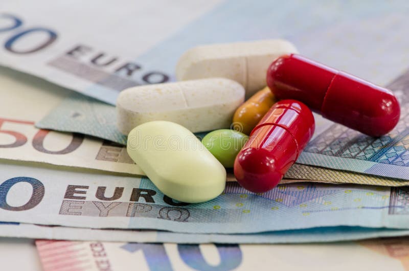 Euro banknotes and pills stock photo. Image of drug, health - 57652290