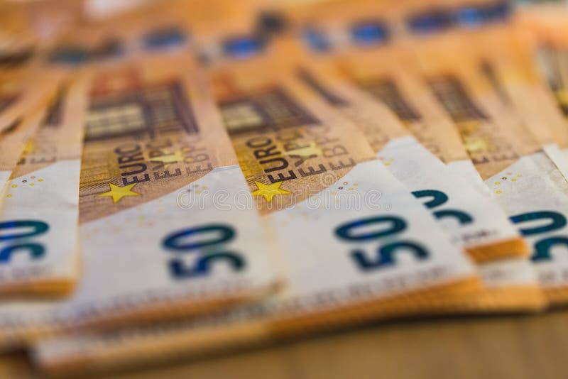 Euro Banknotes Spread on the Table, Close-up, Horizontal, Blurred Stock ...
