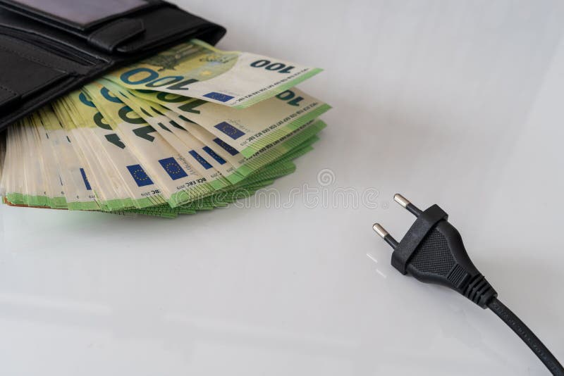 Euro Banknotes in a Wallet and a Cable Plug Stock Photo - Image of ...