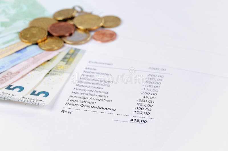 Euro Bill And Coins With Chart Stock Photo - Image of bill, expense ...