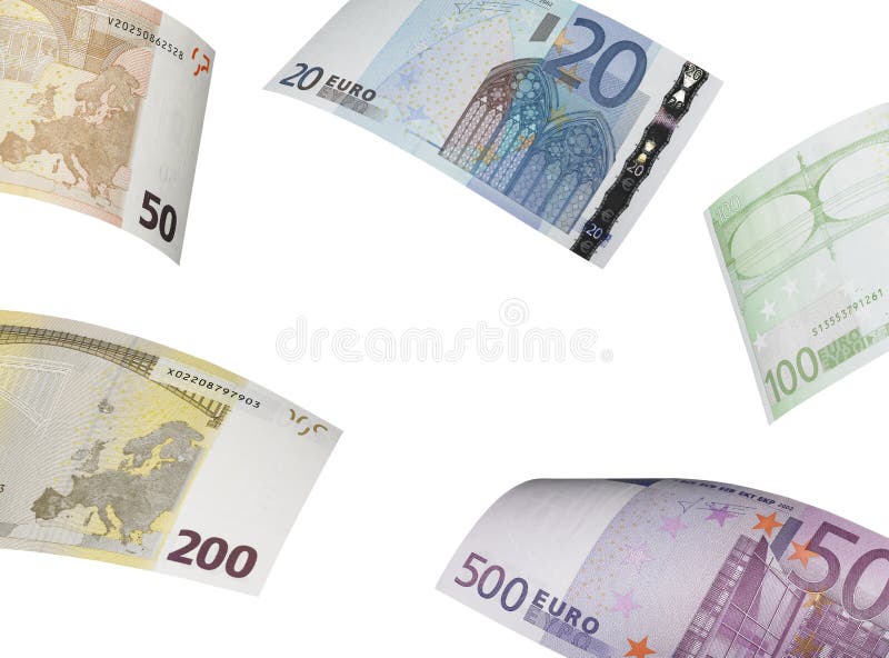 Euro Bill Collage Isolated on White Stock Photo - Image of euros, blue ...
