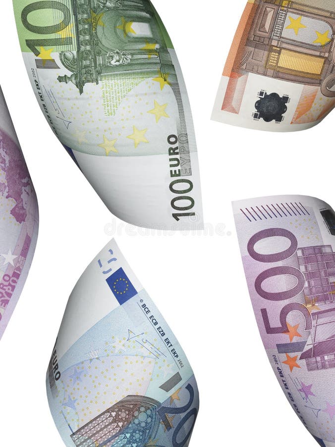 Euro Bill Collage Isolated on White Stock Photo - Image of five, euros ...