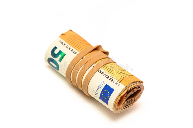 Roll of Euro Banknotes on Table Stock Image - Image of money, economy ...