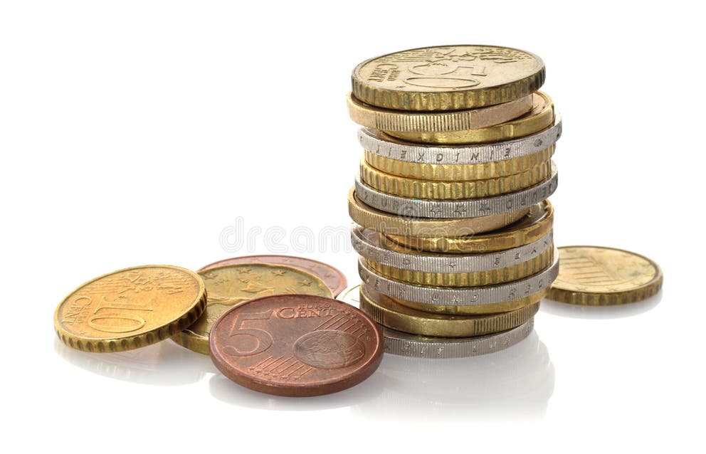 Euro Cent in Stack Metal Isolated on White Stock Image - Image of euro ...