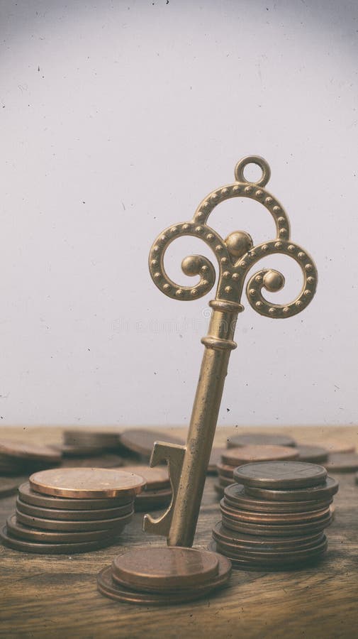 Euro Cents with an Ancient Key. Money Opens Many Doors Stock Photo ...