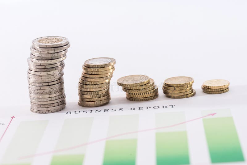 Euro Coin Above Business Graph Isolated Stock Photo - Image of fiscal ...