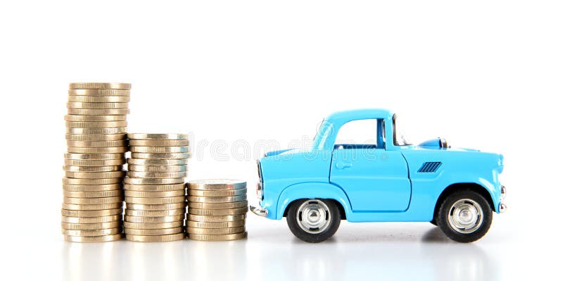 Euro Coin and Blue Car Model on White Background Stock Photo - Image of ...