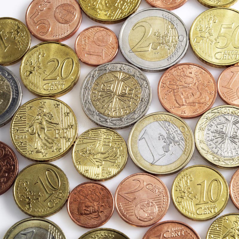 Euro Coins Against White Background Stock Image - Image of life, white ...