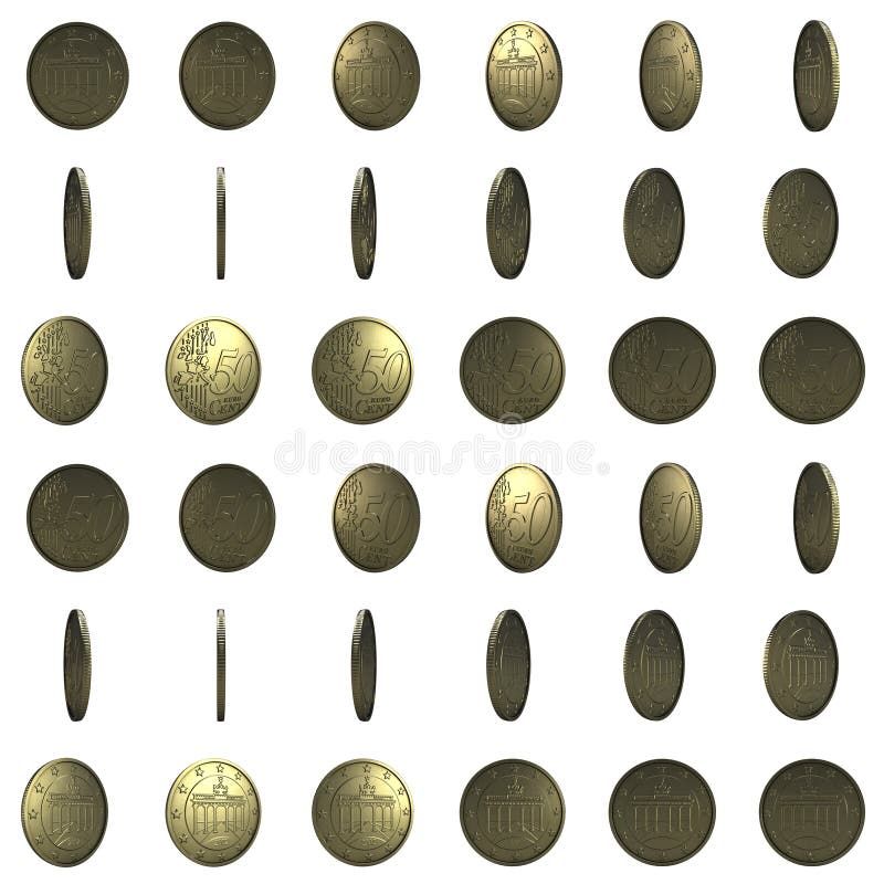 Euro Coins for Animation Isolated on White Background. 50 Cent. 3d ...