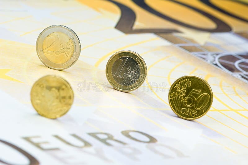 Euro coins on banknote stock image. Image of rich, fund - 11472473
