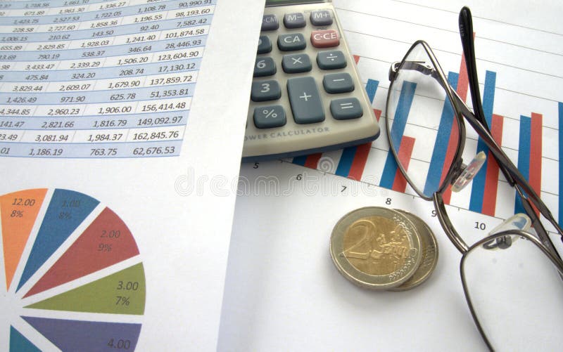 Euro Coins with Bar Chart and Pie Chart Stock Image - Image of cost ...