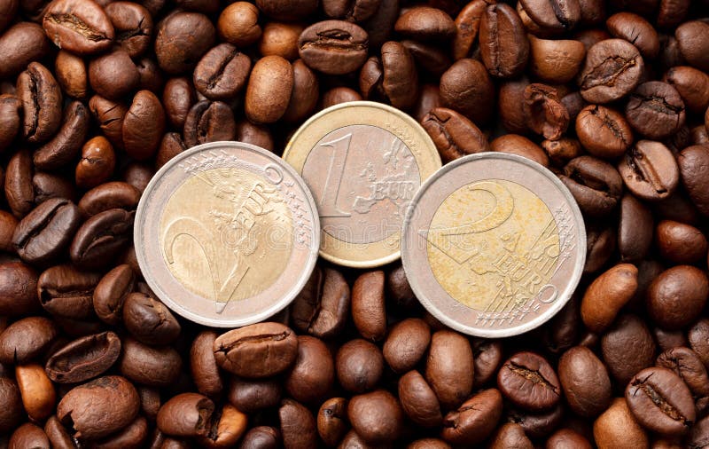 Euro Coins on Black Coffee Beans. Stock Photo - Image of exchange ...