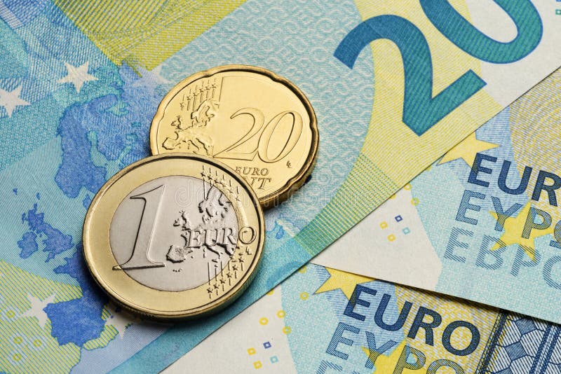 Euro Coins on the Blue Paper Bills Stock Image - Image of coin, people ...