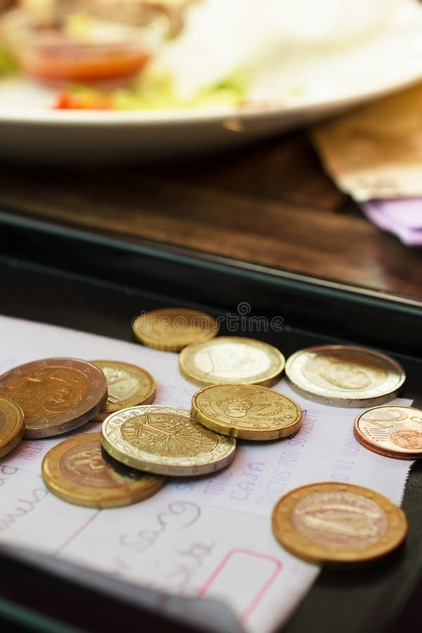 Euro coins. stock image. Image of hotel, coffee, tray - 36676609