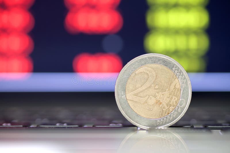 Euro Coins on Computer Keyboard Stock Photo - Image of industry, trend ...
