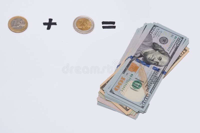 Euro Coins Equal To Stack of Dollar Bills Stock Photo - Image of euro ...
