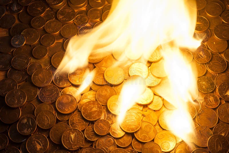 Euro coins on fire stock image. Image of pile, financial - 41591657