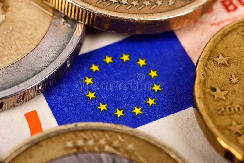 Euro coins and flag stock image. Image of banknote, bank - 52592433