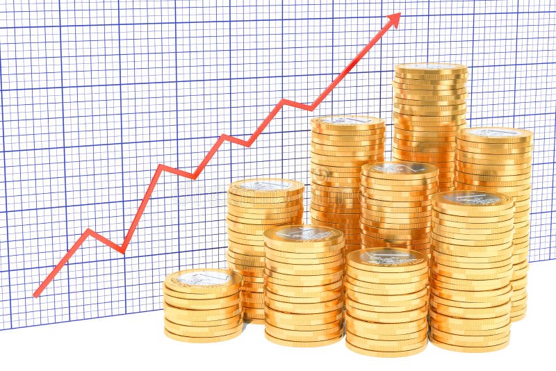 Euro Coins with Growing Chart. 3D Rendering Stock Illustration ...