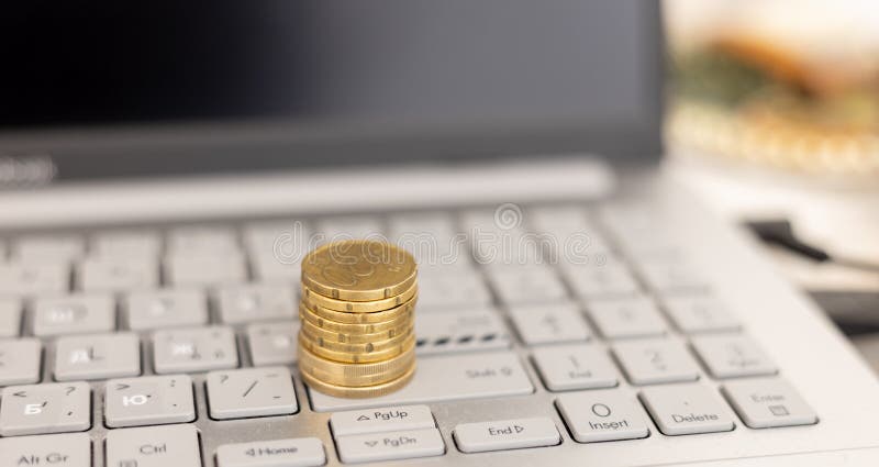Euro Coins on Laptop Keyboard Stock Photo - Image of economic, coin ...