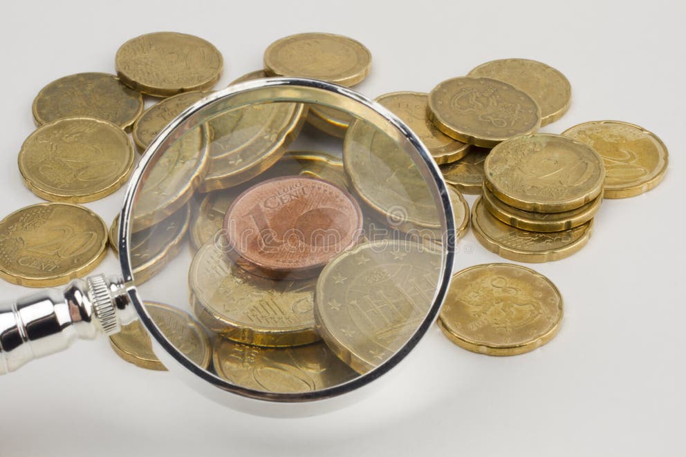 Euro coins and magnifier stock image. Image of magnifier - 21963337