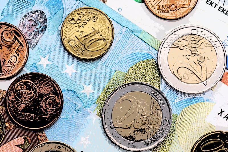 Euro coins on Euro notes.. stock photo. Image of coin - 292584932