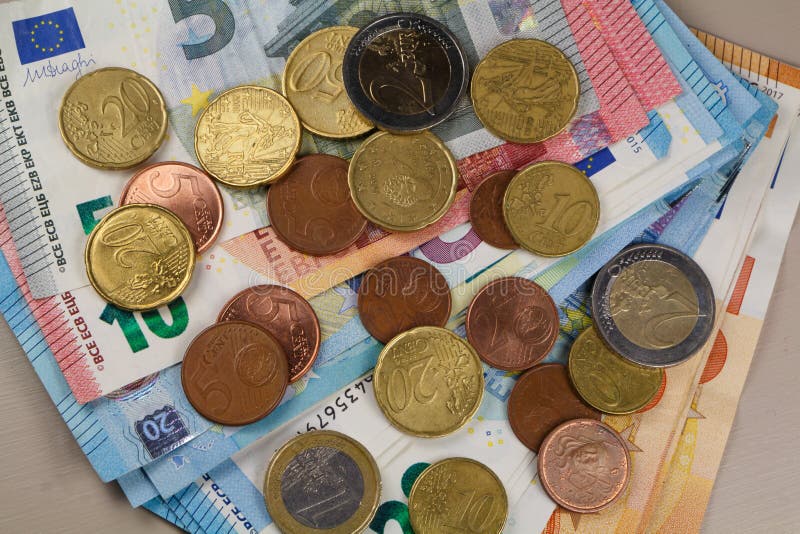Euro coins and notes stock photo. Image of cash, finance - 108986706