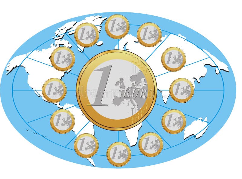 Euro Coins Placed in Circle with Blue Background Stock Illustration ...