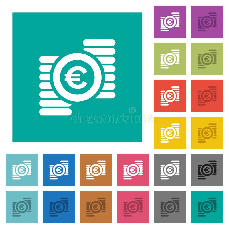 Euro Coins Square Flat Multi Colored Icons Stock Vector - Illustration ...